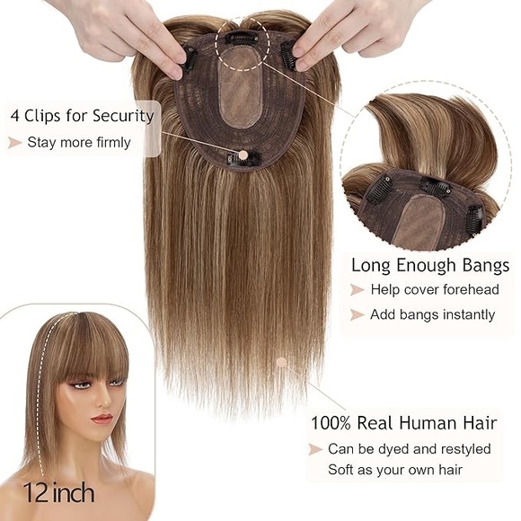 Hair | Human Hair 14 Wig Topper With Bangs Color 4p27 | Poshmark